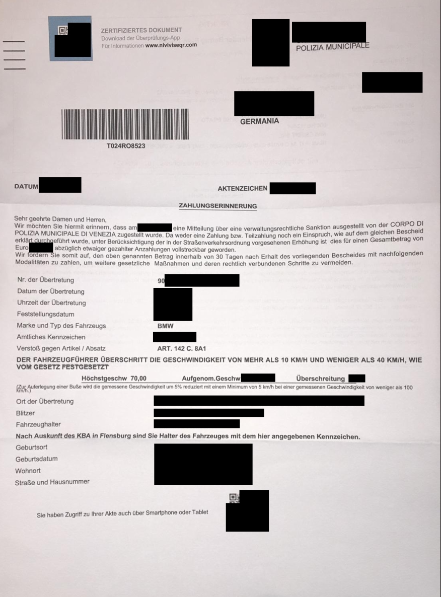 Italienische Bußgeldeintreiber der Polizei stellen Fotos und Daten ohne ...