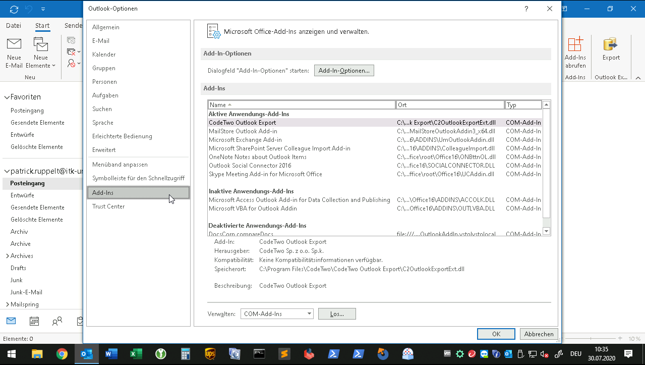 Outlook Add-Ins aktivieren | ITK SECURITY